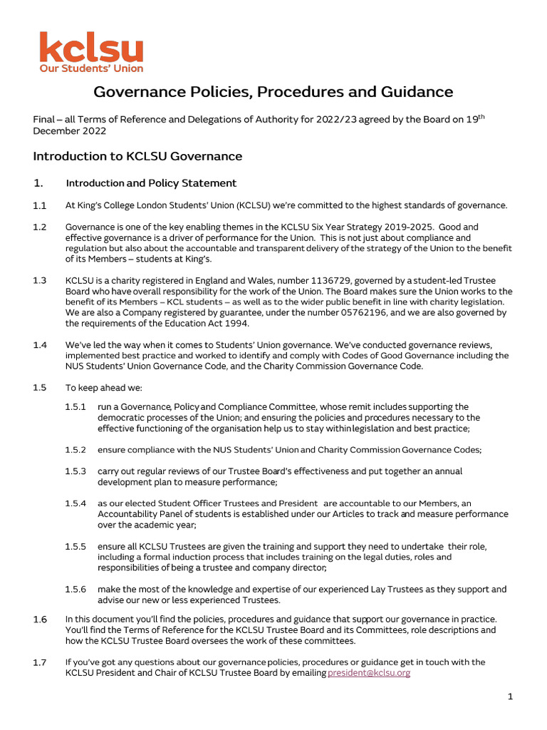 KCLSU Governance Overview | PDF