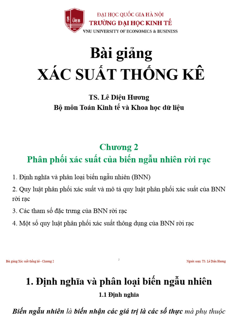 UEB. XSTK - Chuong 2 - LeDieuHuong - SV2024 - 1 | PDF