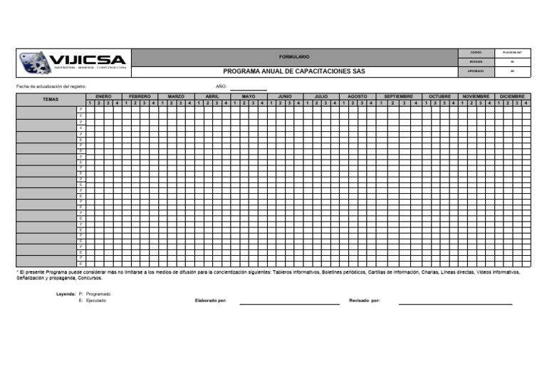 FI-VIJICSA-047 Programa Anual de Capacitaciones SAS | PDF