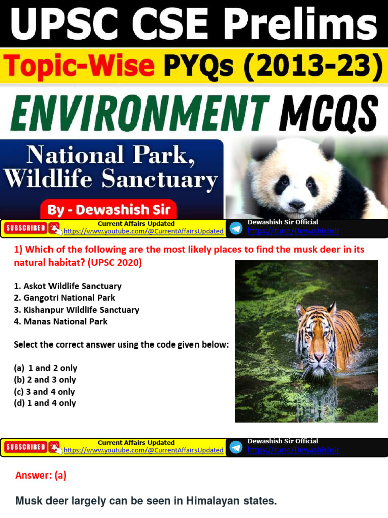 UPSC Prelims Topic Wise PYQs Environment National Park, Wildlife | PDF | Systems Ecology ...