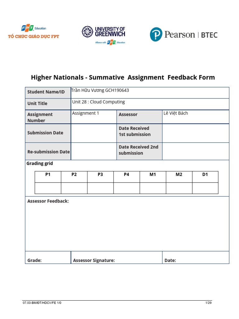 Assignment 1 Feedback Form | PDF | Cloud Computing | Virtualization