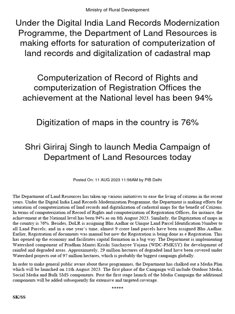 Ministry of Rural Development: Sk/Ss | PDF