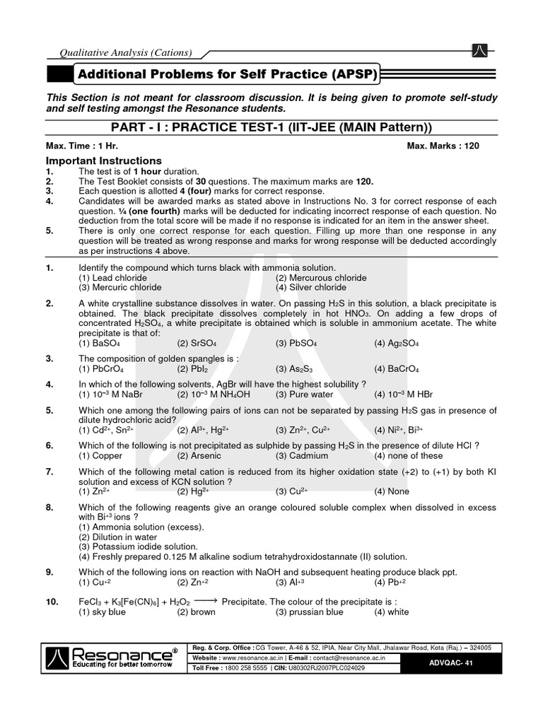 Qualitative Analysis (Cations) APSP | PDF | Hydroxide | Precipitation (Chemistry)