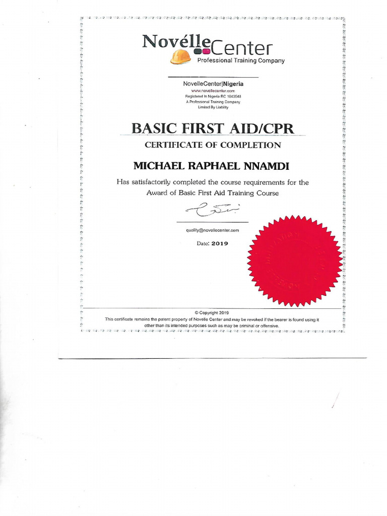 First Aid Cert | PDF