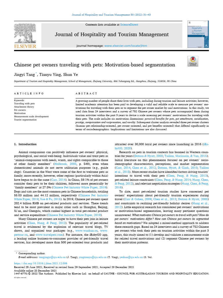 Pet Tourism Based Segmentation | PDF | Survey Methodology | Attachment Theory