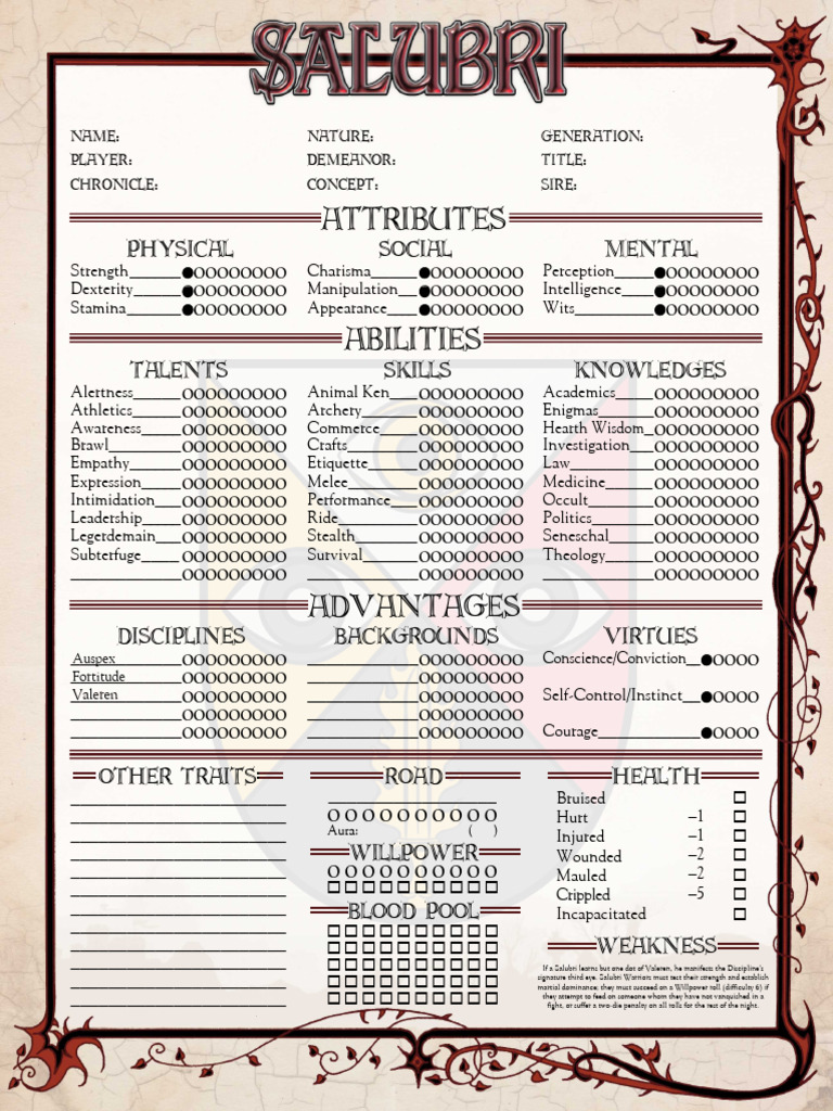 DAV20 4-Page Bloodline Salubri Warrior Interactive | PDF