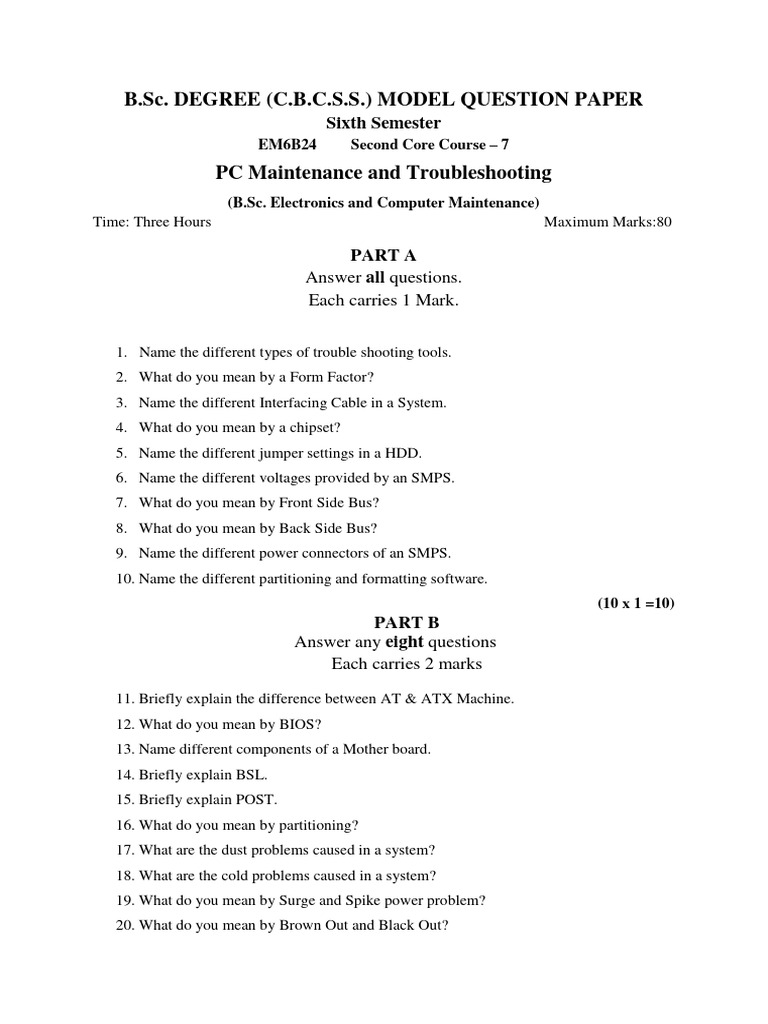 PC Maintenance & Troubleshooting Exam Guide | PDF | Bios | Computer Science