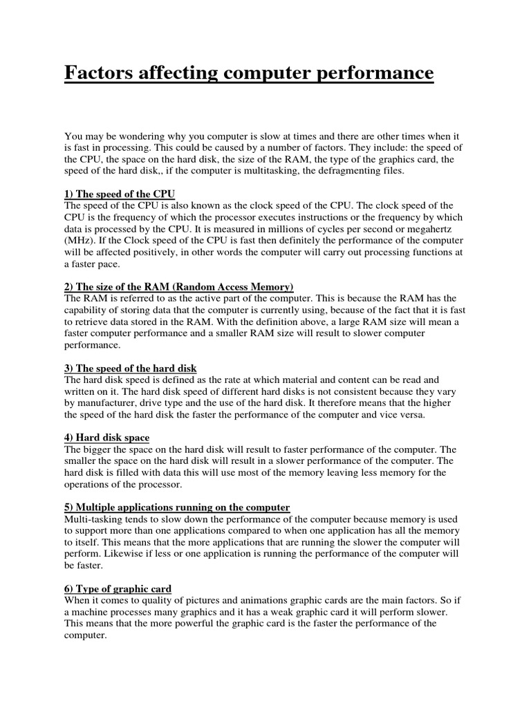 Factors Affecting Computer Performance | PDF | Random Access Memory ...