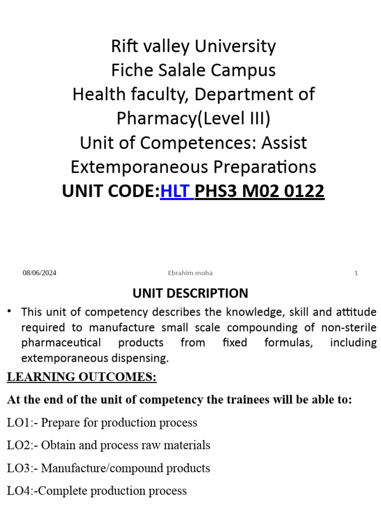 1. assist extemporaneous prep | PDF | Pharmacology | Health Care