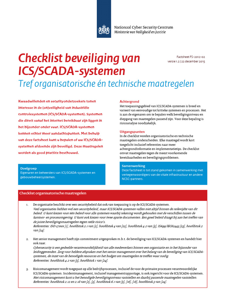 FS2012 02 Checklist Beveiliging Van ICS SCADA Systemen | PDF