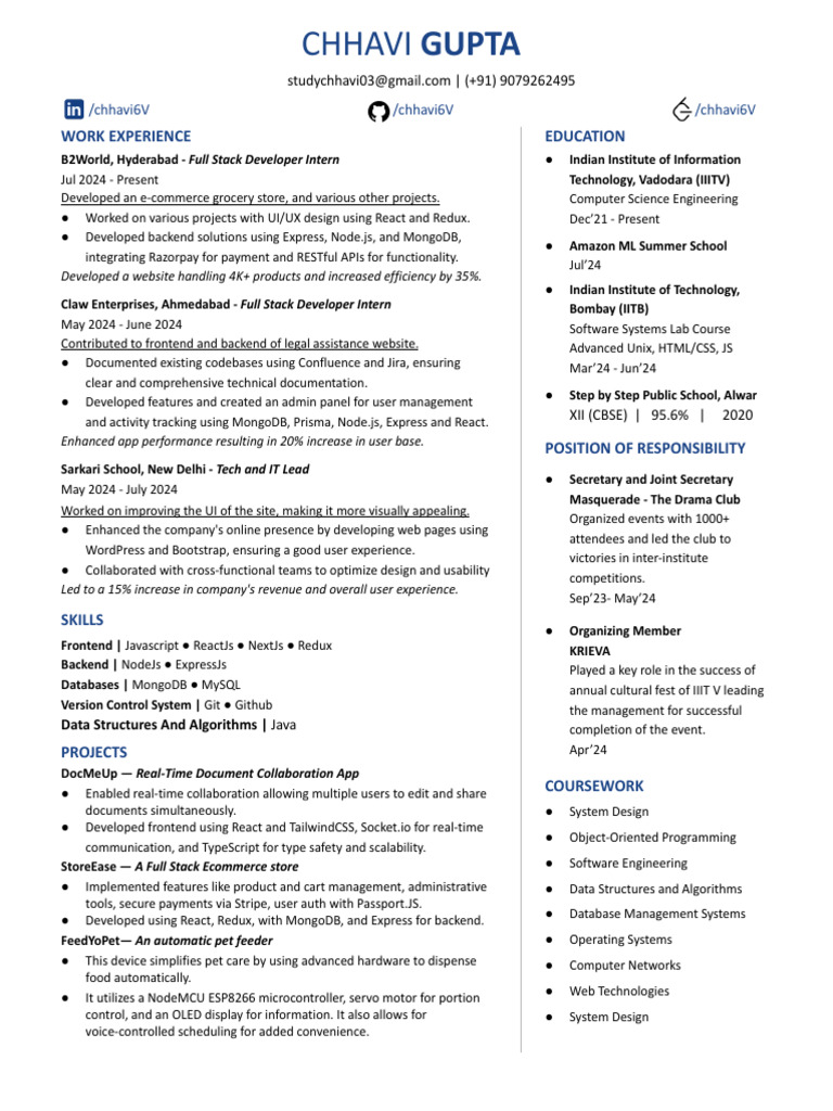 Chhavi Gupta Resume | PDF | Information Technology | World Wide Web