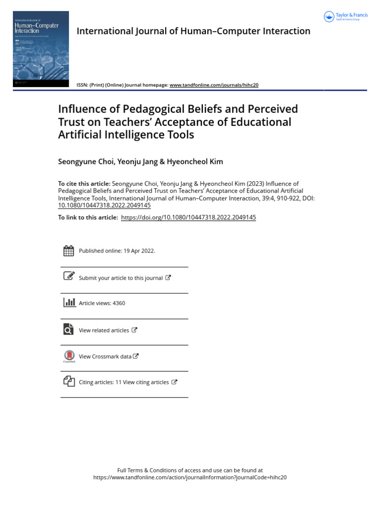 Choi Et Al. (2023) Influence of Pedagogical Beliefs | PDF | Artificial Intelligence ...