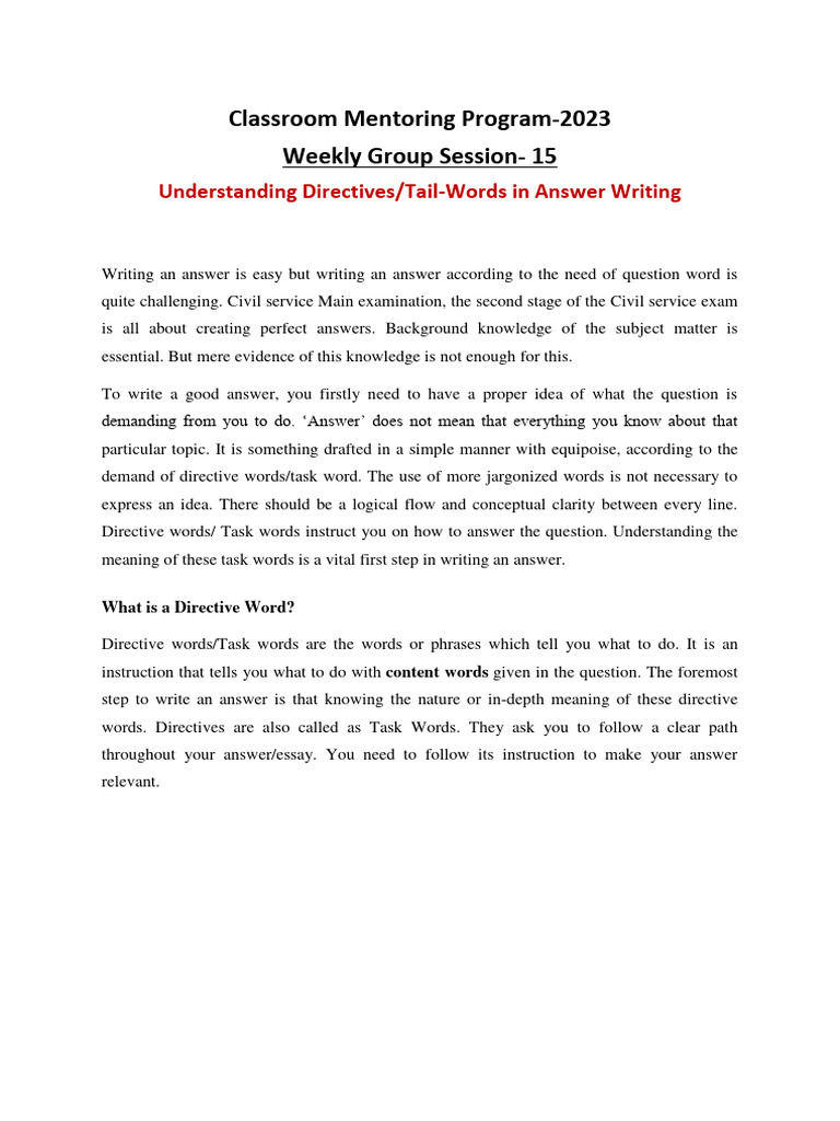 Understanding Directives Tail-Words in Answer Writing - Mentor's ...