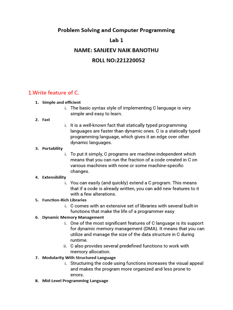 Lab 1 Snb Pdf C Programming Language Computer Programming