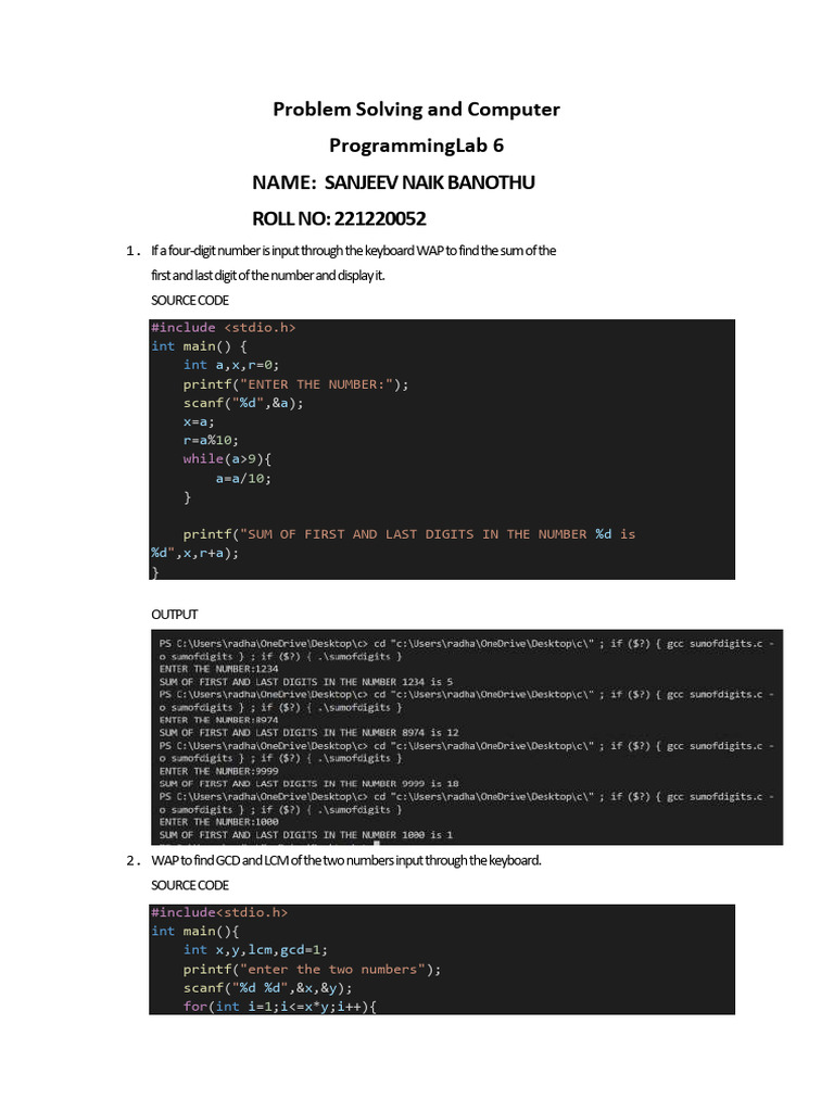 Programming Lab Exercises | PDF