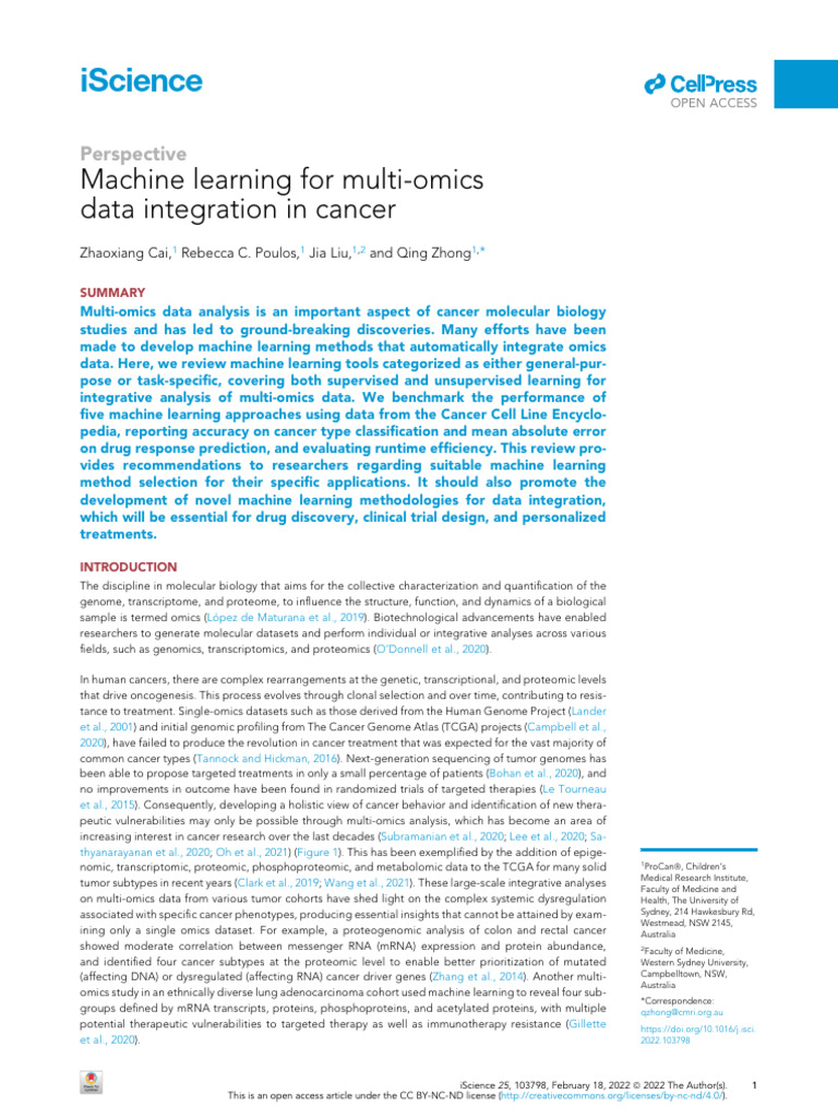 Machine Learning For Multi-Omics Data Integration | PDF | Gene ... Machine Learning For Multi-Omics Data Integration | PDF | Gene ...