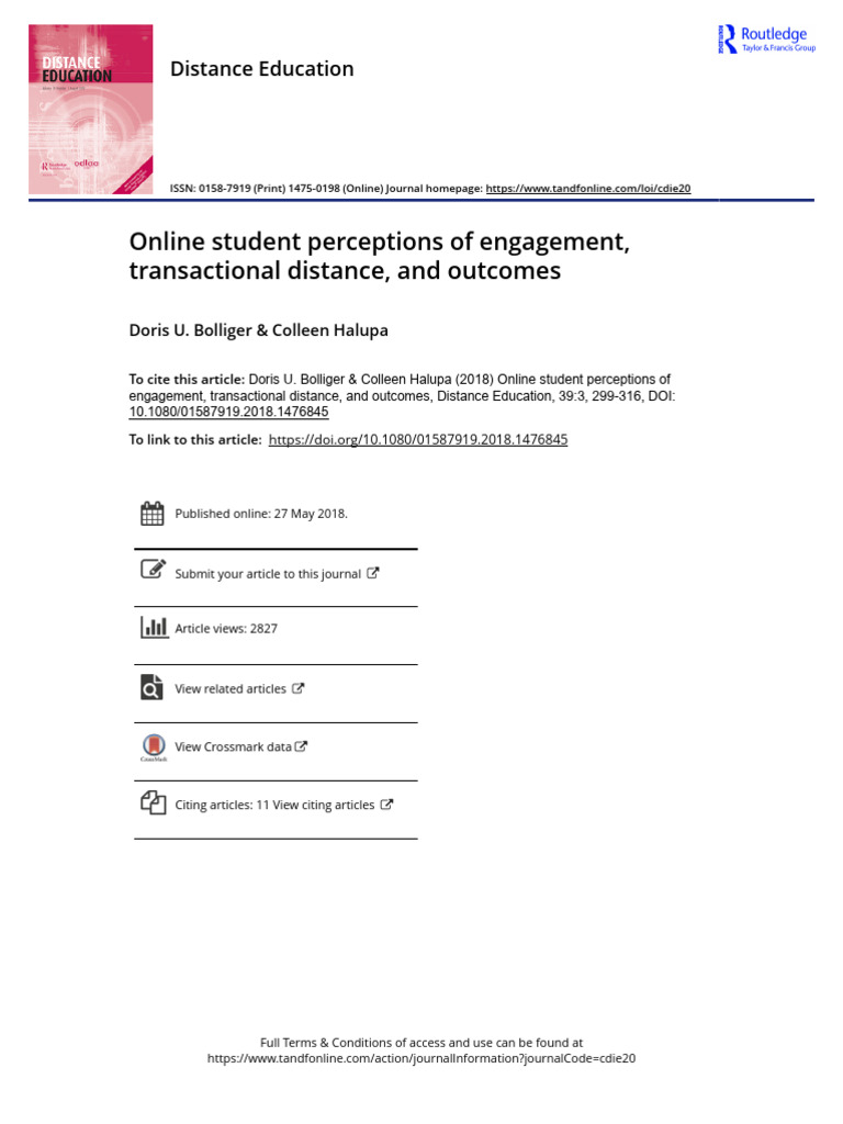 Online Student Perceptions of Engagement Transactional Distance and ...