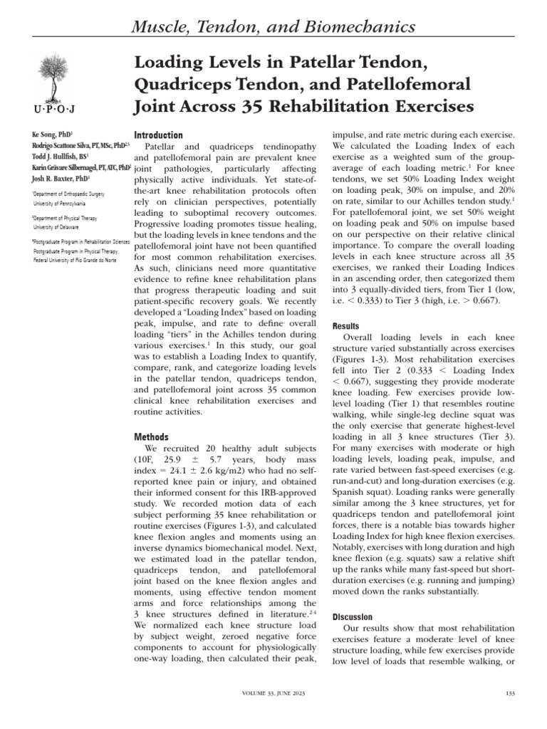 Loading Levels in Patellar Tendon, Quadriceps Tendon, and ...