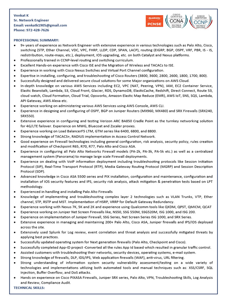 Venkat_Network Engineer | PDF | Computer Network | Router (Computing)