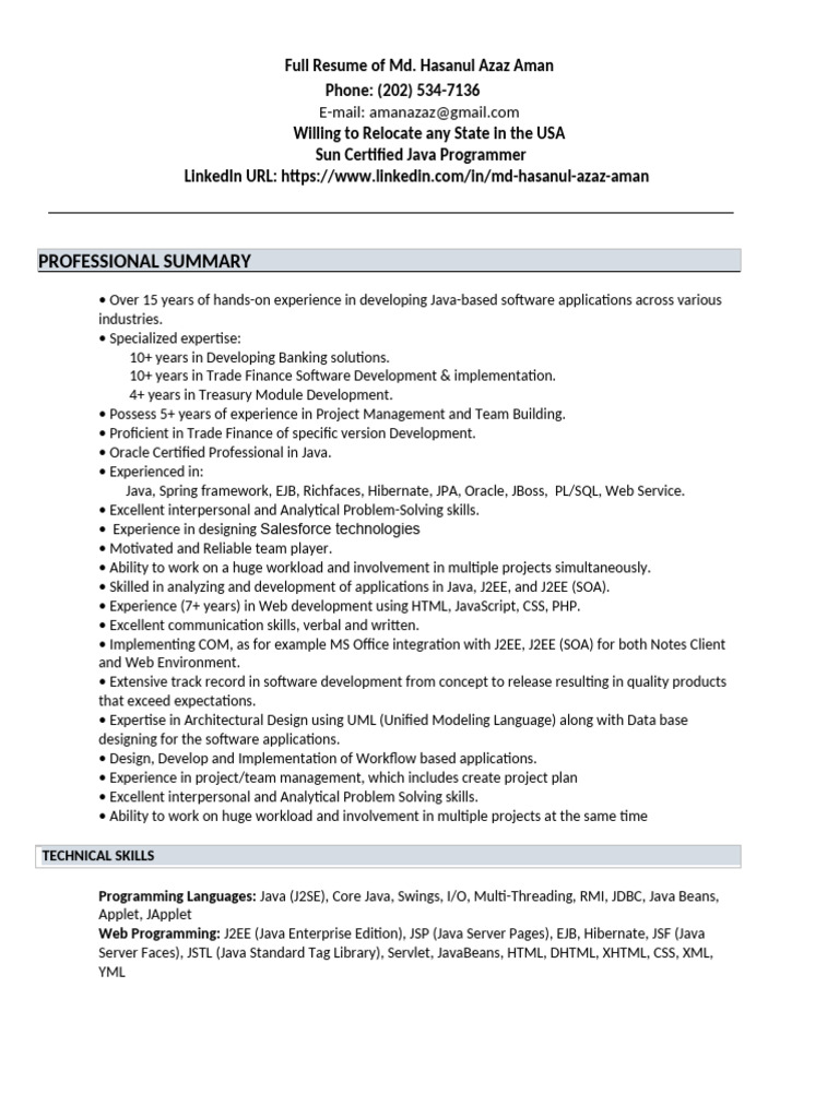 MD Hasanul Azaz Aman Resume. | PDF | Java (Programming Language ... MD Hasanul Azaz Aman Resume. | PDF | Java (Programming Language ...