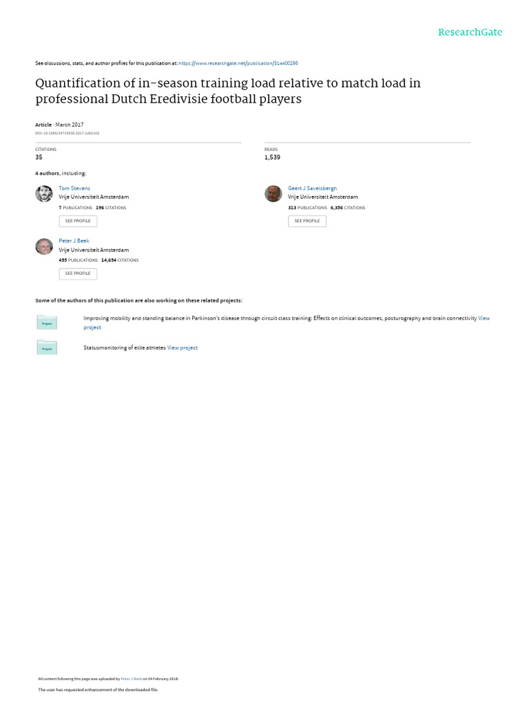 Stevens, T. (2017) - Quantification of in Season Training Load Relative ...