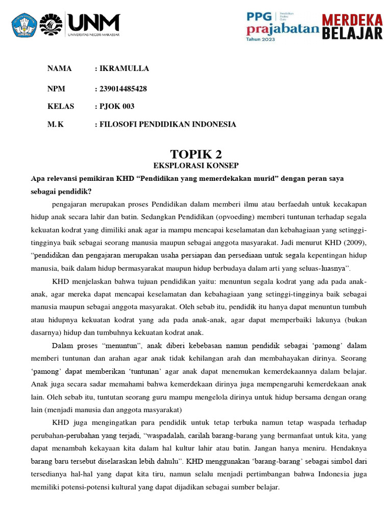 EKSPLORASI KONSEP 09 Refleksi Dan Argumen Kritis Filosofi Pendidikan | PDF