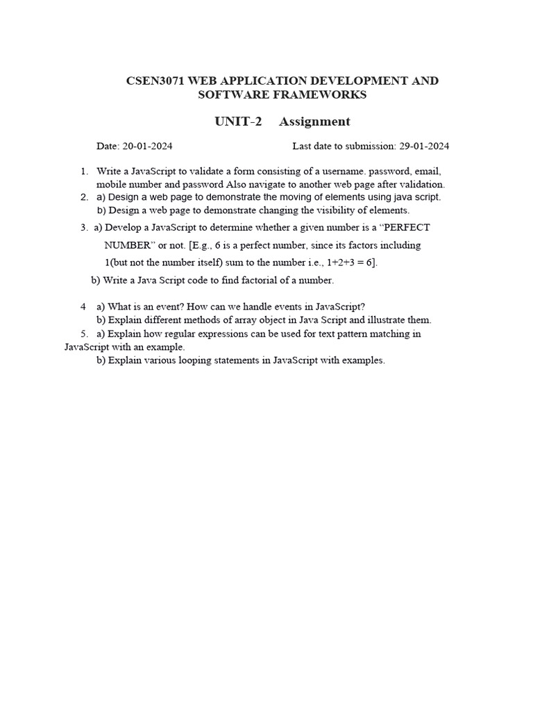 WAD Unit-2 Assignment Questions | PDF | Computers | Technology ...