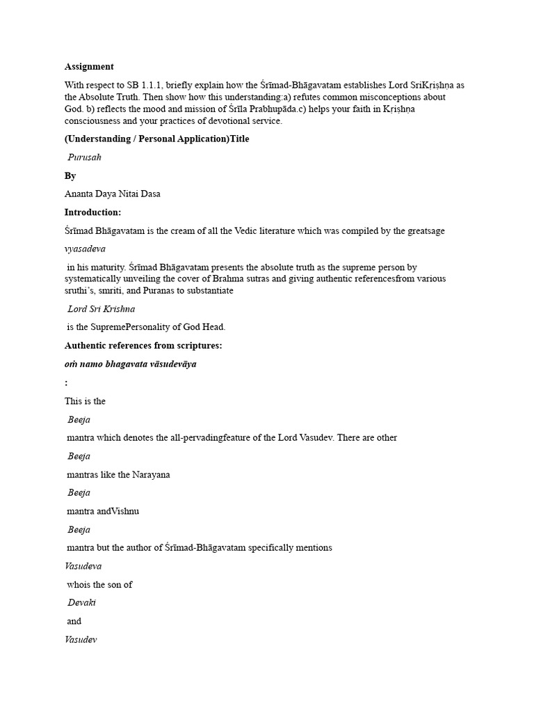 Assignment: Purusah | PDF | Bhagavata Purana | Krishna