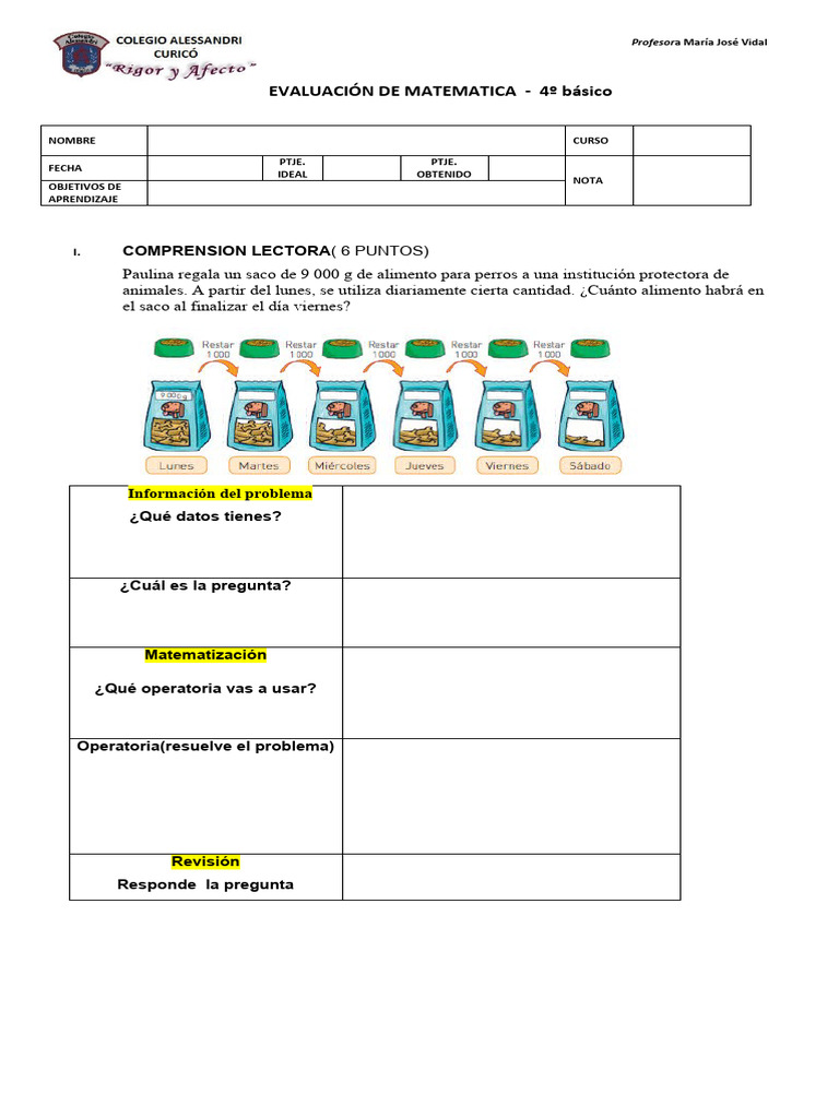 prueba de matematicas 4 basico | PDF | Billete de banco | Moneda