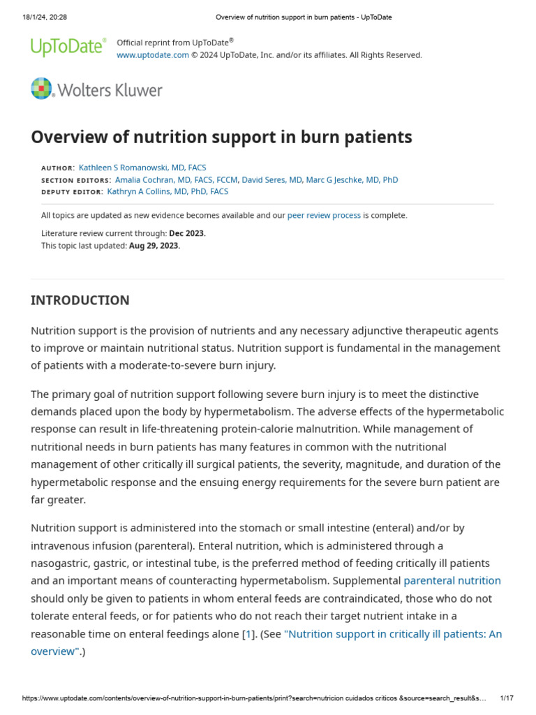 Overview of Nutrition Support in Burn Patients - UpToDate | PDF ...