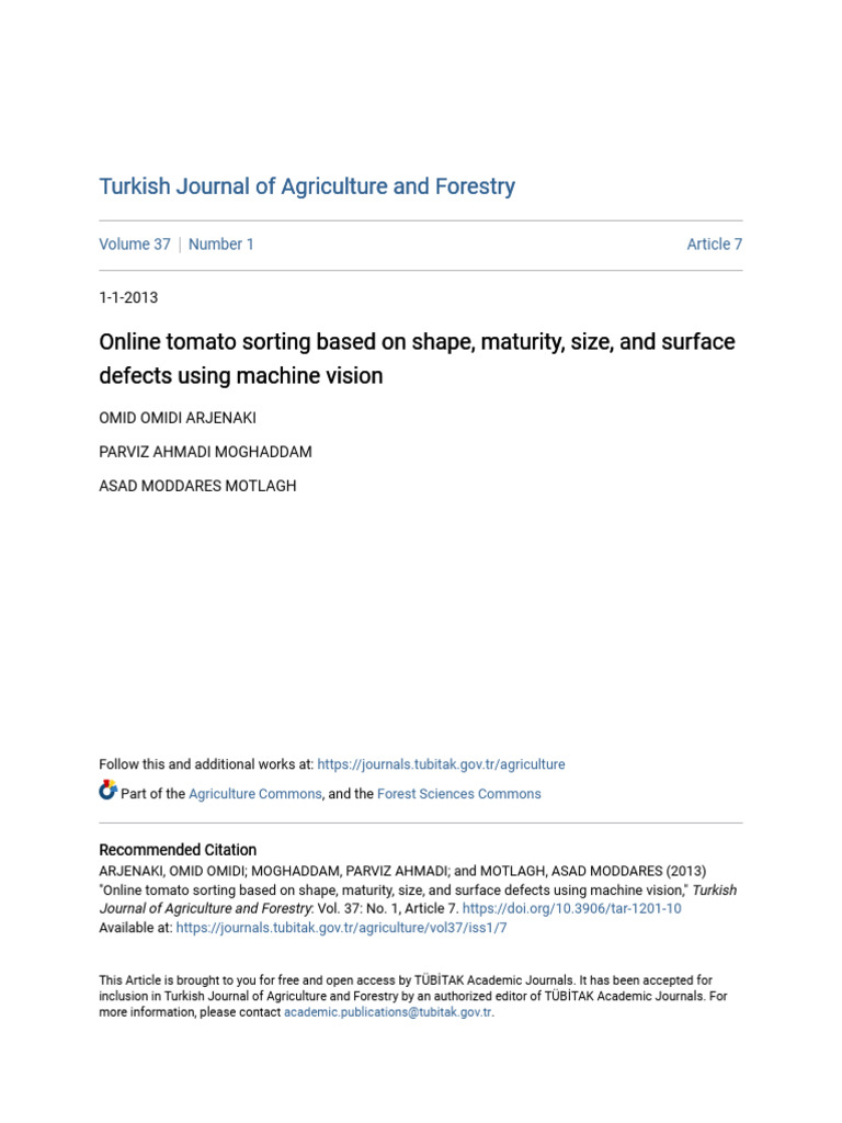 Online Tomato Sorting Based On Shape Maturity Size and Surface | PDF | Computer Vision | Camera