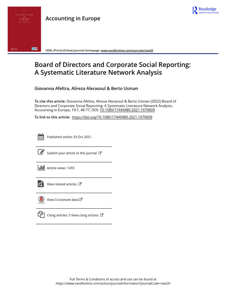 Board Of Directors And Corporate Social Reporting A Systematic
