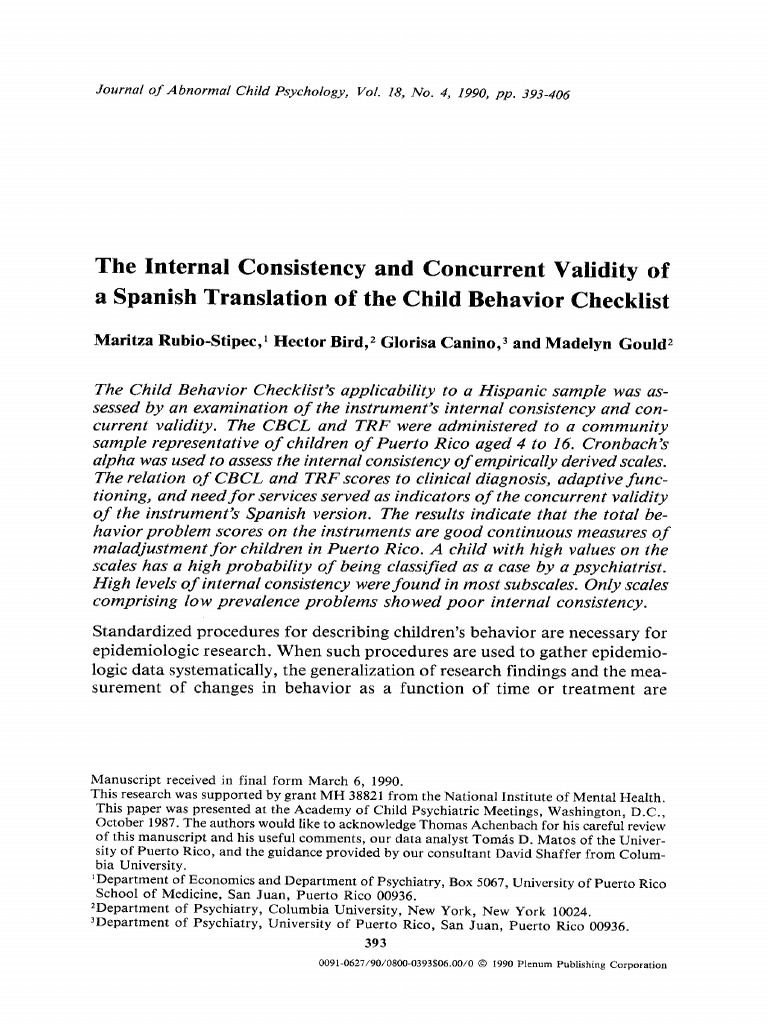 CBC Internal Consistency and Current Validity | PDF | Diagnostic And ...