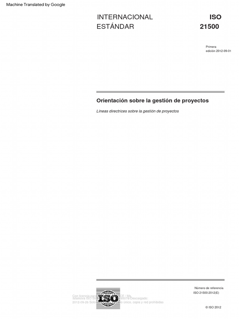 Iso 21500 Es | PDF | Gestión de proyectos | Organización internacional ...