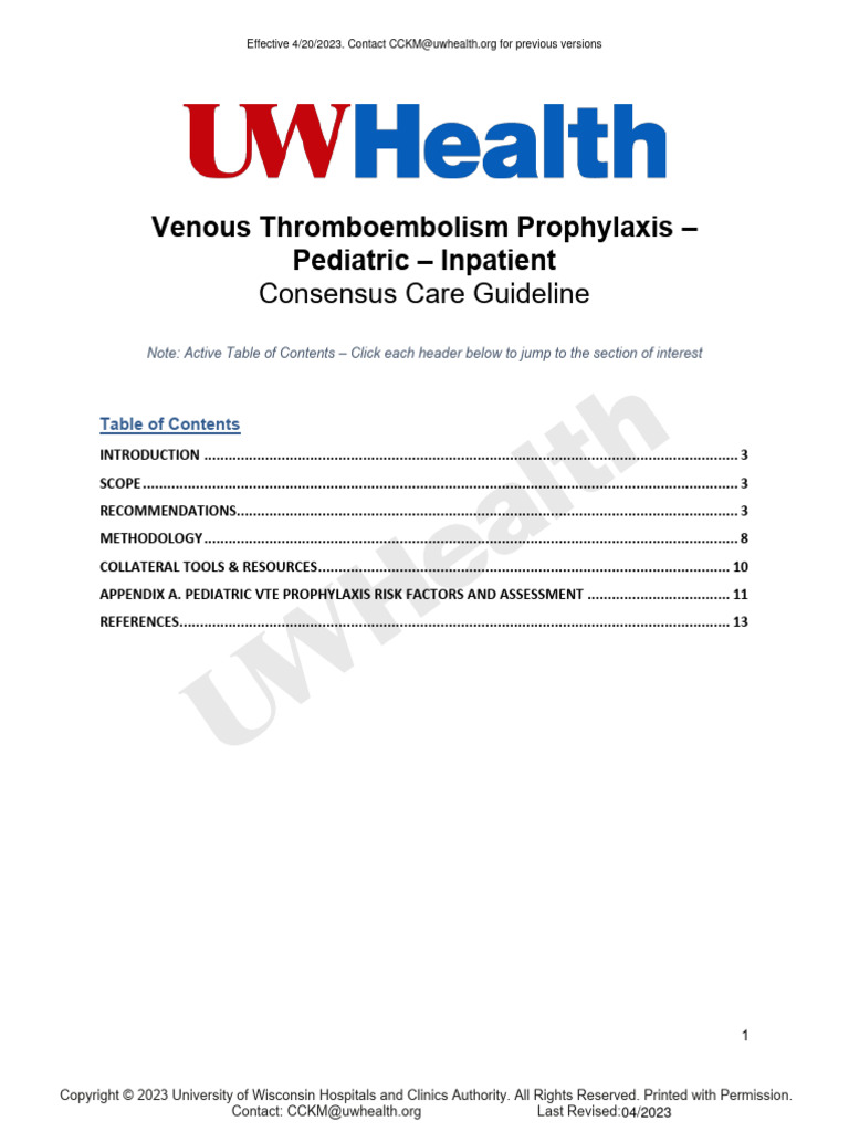 Pediatric VTE PPX Consensus Care GL - April 2023 Final | PDF ...