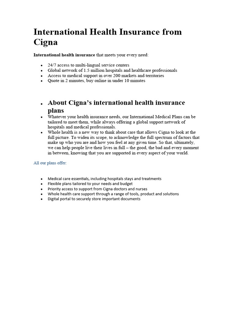 Cigna Global Medical Insurance Plans | PDF