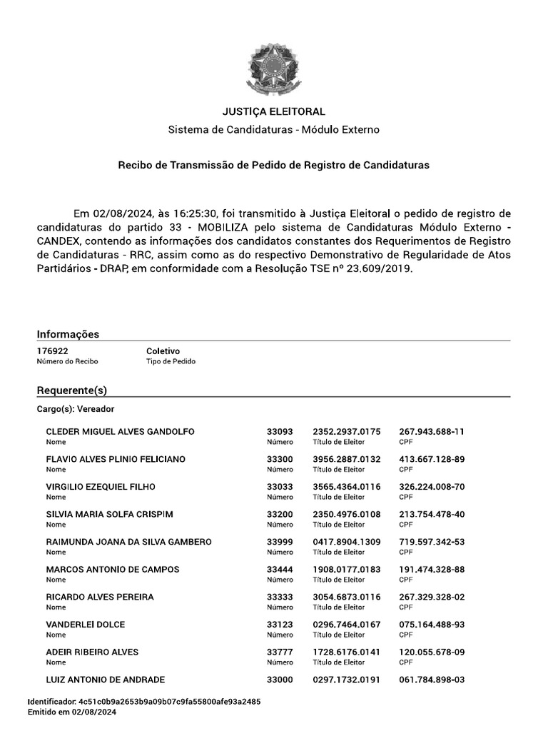 Recibo Entrega Registro de Candidatura | PDF