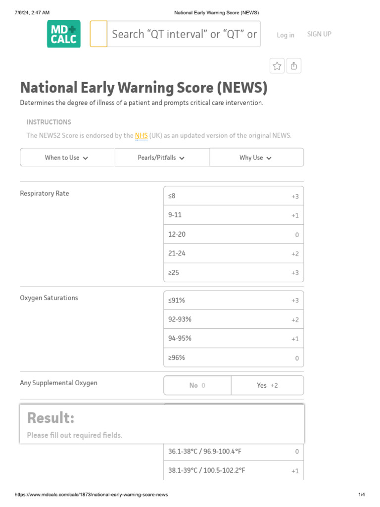 National Early Warning Score (NEWS) | PDF | Medical Specialties ...