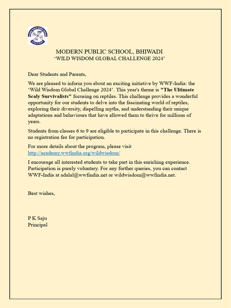 Wild Wisdom Global Challenge 2024 Announcement | PDF