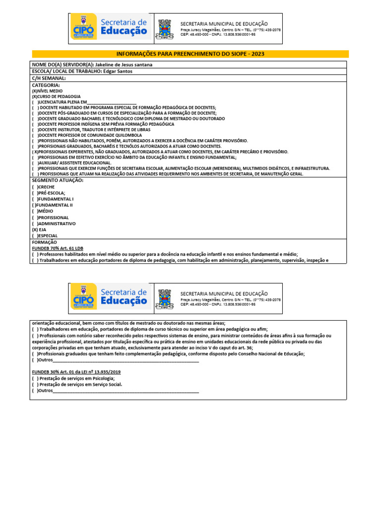 Instruções SIOPE 2023 para Educadores | PDF | Pedagogia | Pré-escola