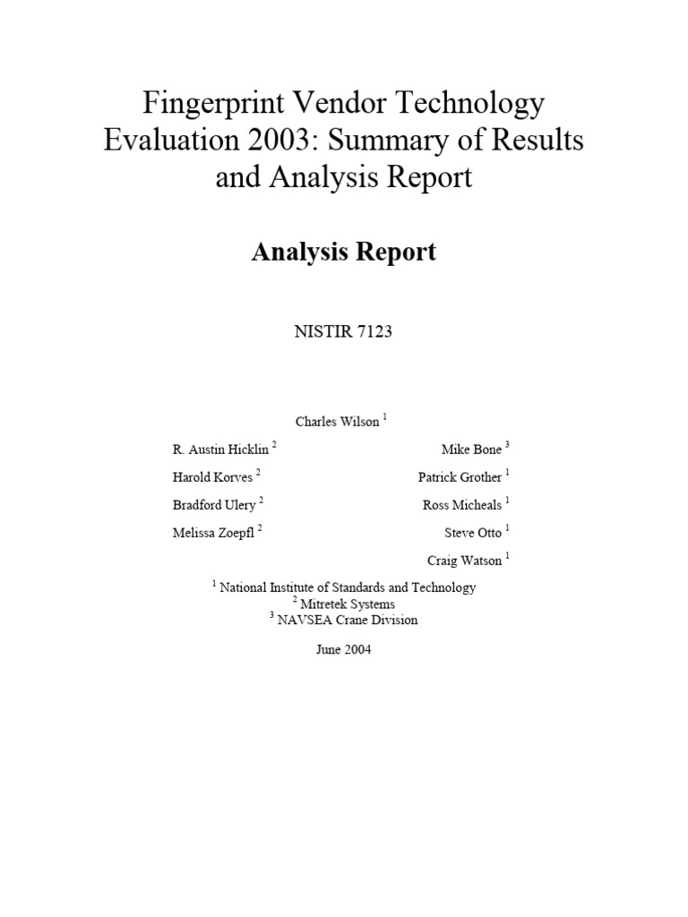 Fingerprint Vendor Technology Evaluation Summary of Results and ...