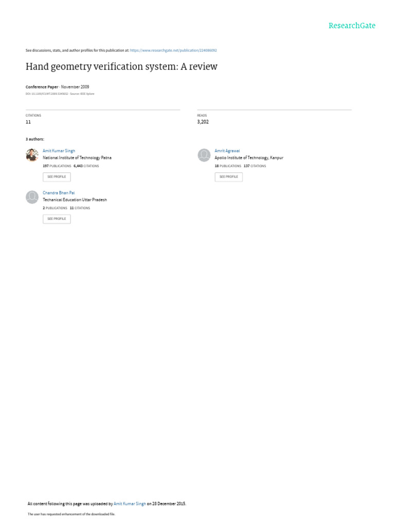 Hand Geometry Verification System AReview | PDF | Biometrics | Fingerprint