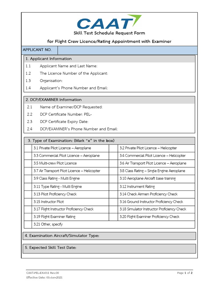 Flight Crew Skill Test Request Form | PDF | Flight Instructor | Aerospace