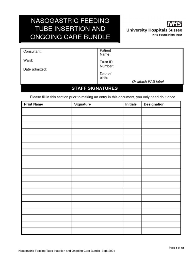 Nasogastric Feeding Tube Insertion and Care Bundle Sept 2021 v2 | PDF ...