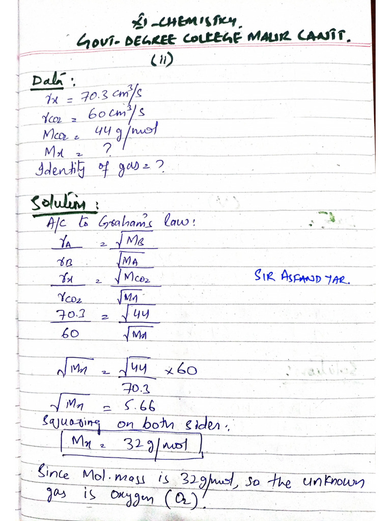 XI Chemistry Cantt College Solution | PDF