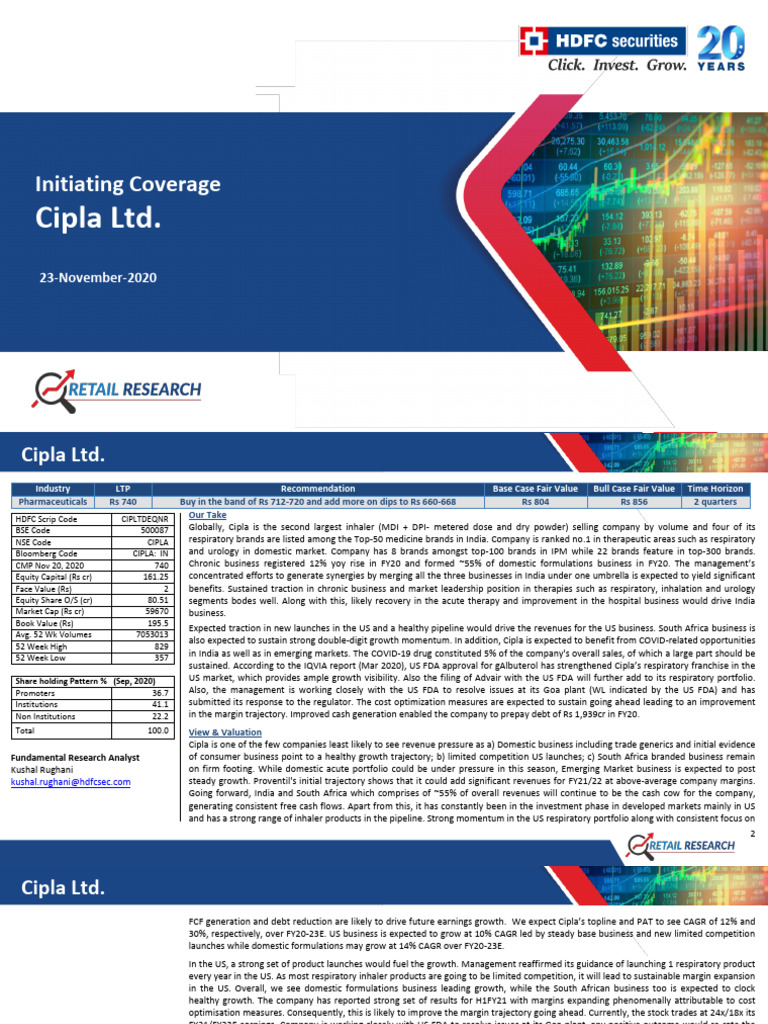 Equity Research Report - Cipla - 23112020 | PDF | Expense | Financial ...