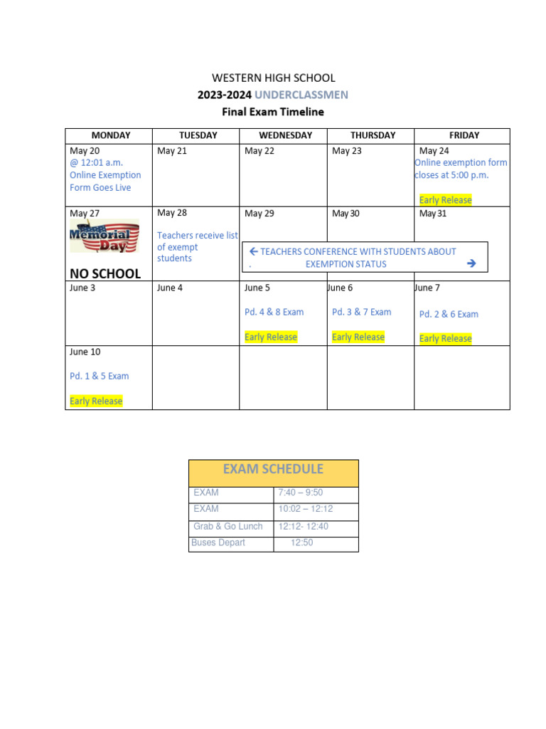 Underclassmen Final Exams-Exemptions Timeline 23-24 | PDF