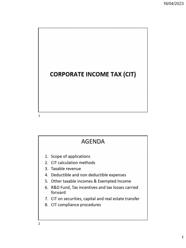 Corporate Income Tax (Cit) | PDF | Taxes | Tax Deduction