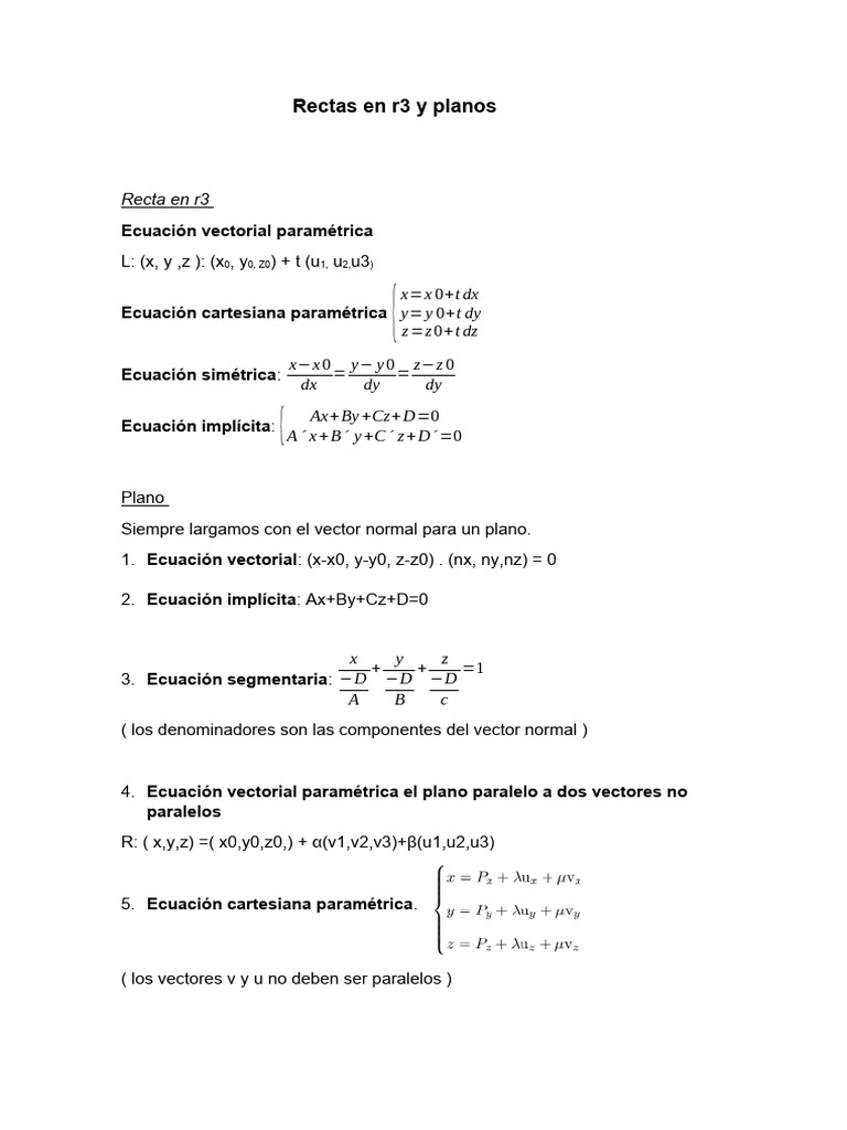 rectas en r3 y planos | PDF | Línea (geometría) | Vector Euclidiano