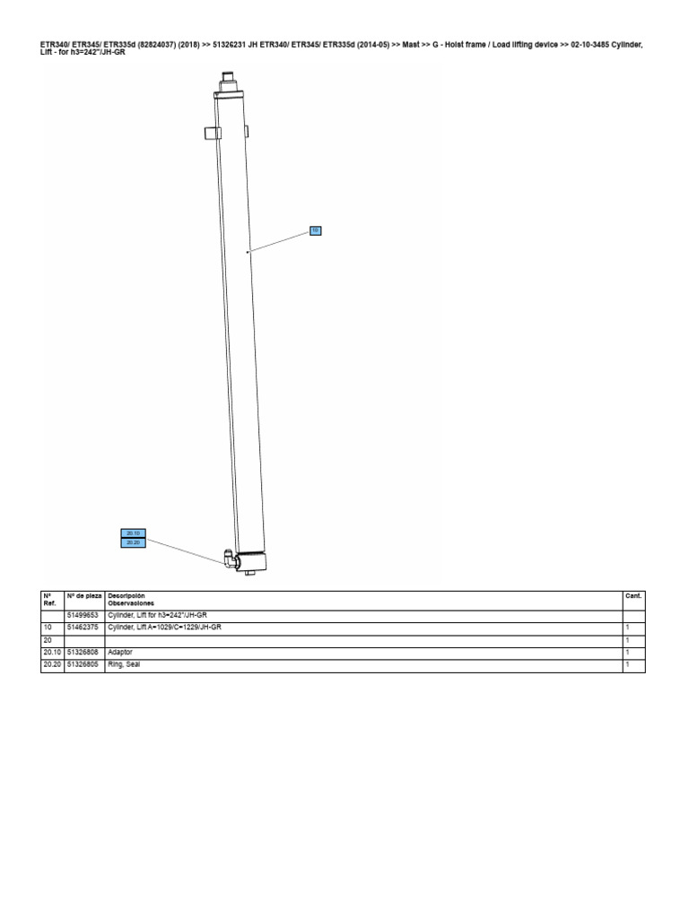 ETR340/345/335d Lift Cylinder Parts List | PDF | Technology & Engineering